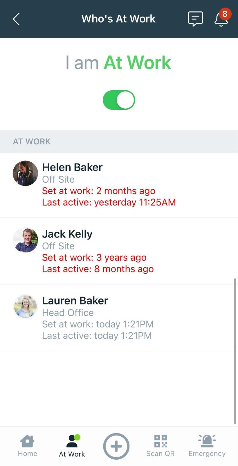 Setting yourself At Work/Not at Work (App)