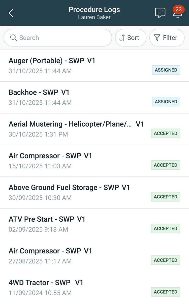 Viewing Procedure Logs (App)