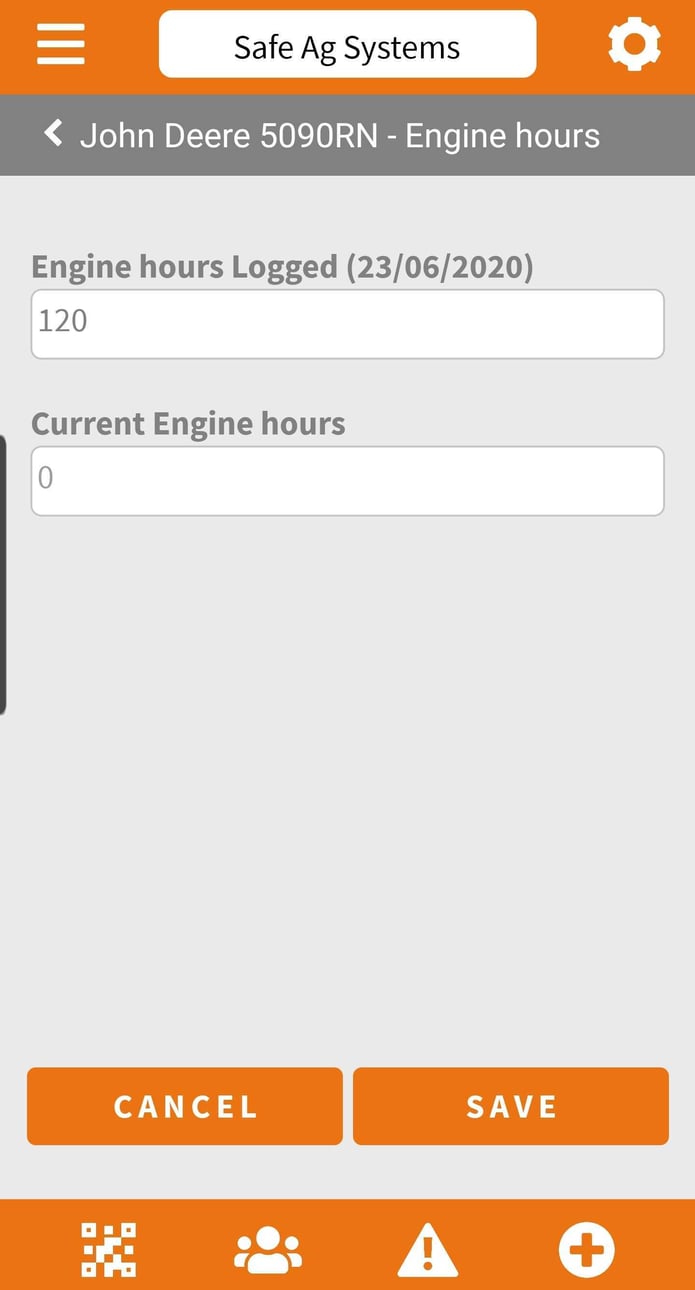 How to log hours or kilometres for machinery and equipment