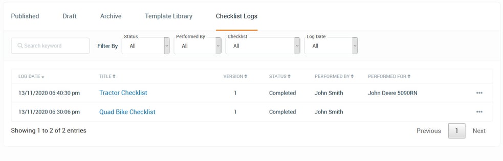 Viewing Checklist Logs