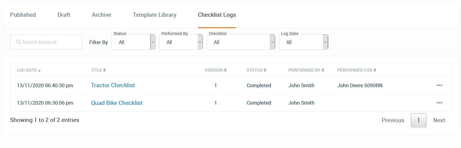Viewing Checklist Logs