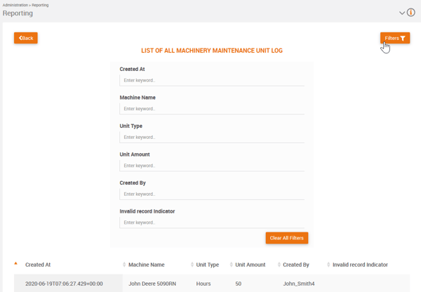Setup and report on machinery hours or kilometres