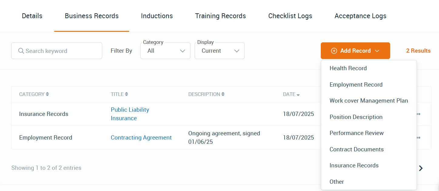 Adding Business Records