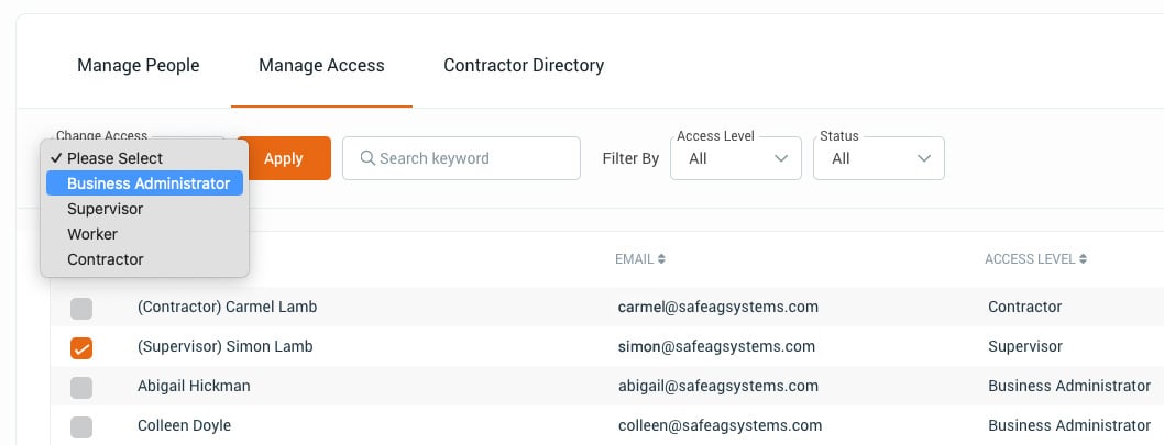 Setting a User's Access Level