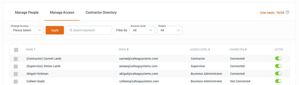 Setting a User's Access Level