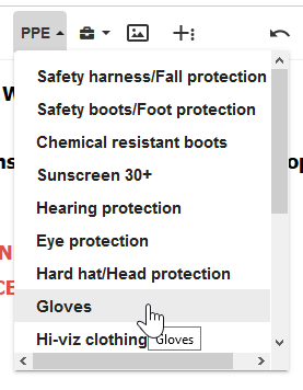 Adding PPE icons to a Policy or Procedure