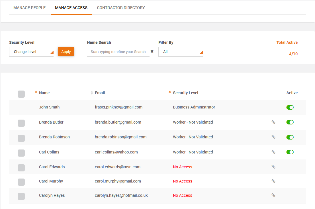 Setting a users access level