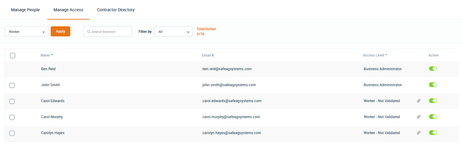 Setting a User's Access Level
